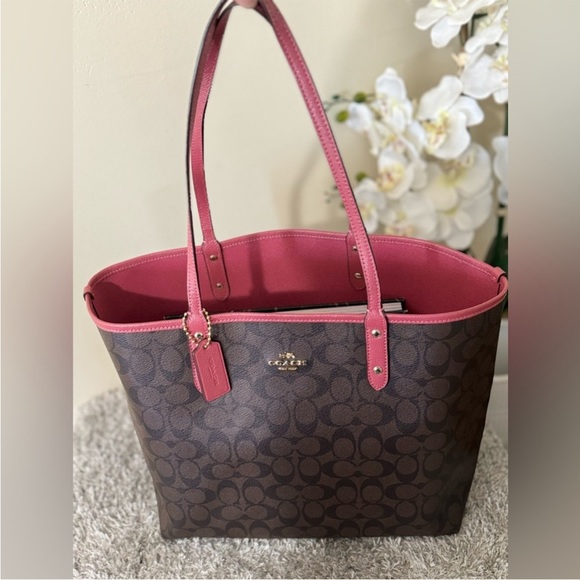 Coach | Bags | Coach Reversible Brownold Rose Signature Coated Canvas ...